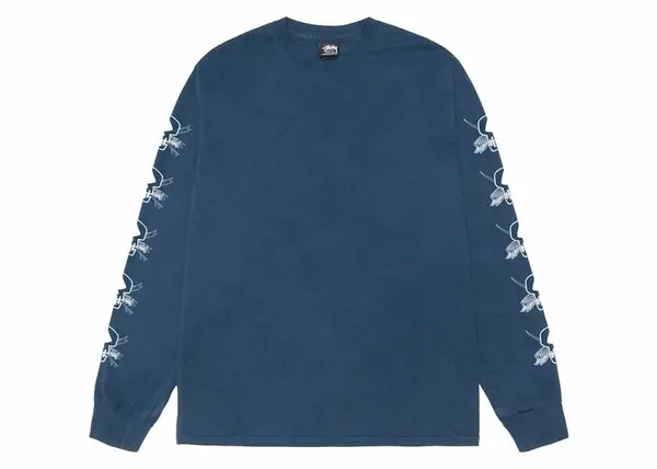 StÜssy Foils Long Sleeve Pigment Dyed Tee Shirt - Navy Blue