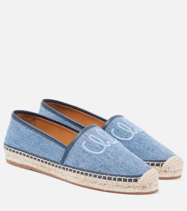 Chloé Isla Embroidered Denim Espadrilles - Blue