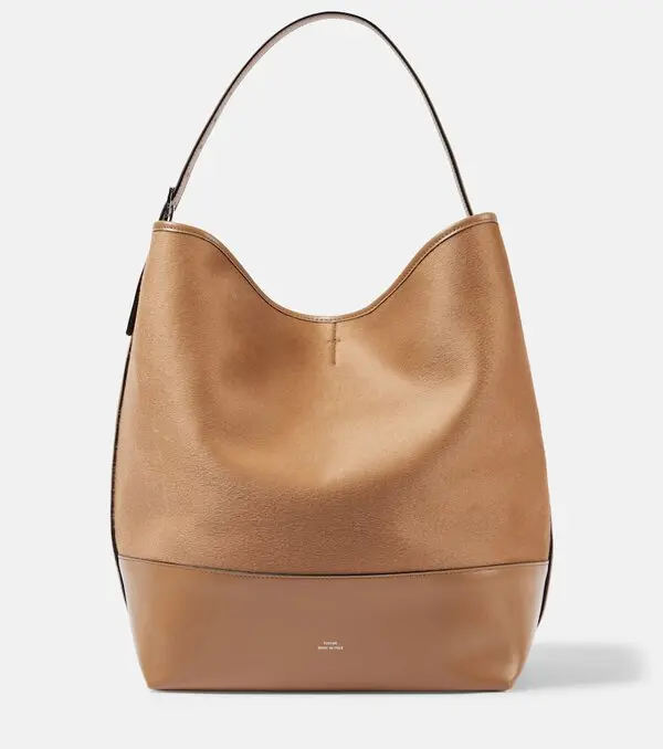 TOTÊME Belted Leather-trimmed Wool Tote Bag - Brown