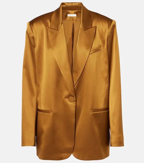 THE SEI Oversized Silk Satin Blazer - Brown