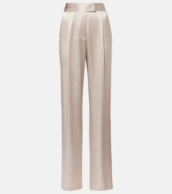 THE SEI High-rise Wide-leg Silk Satin Pants - Beige