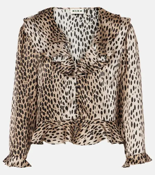 Rixo Atlas Leopard-print Silk Blouse - Black