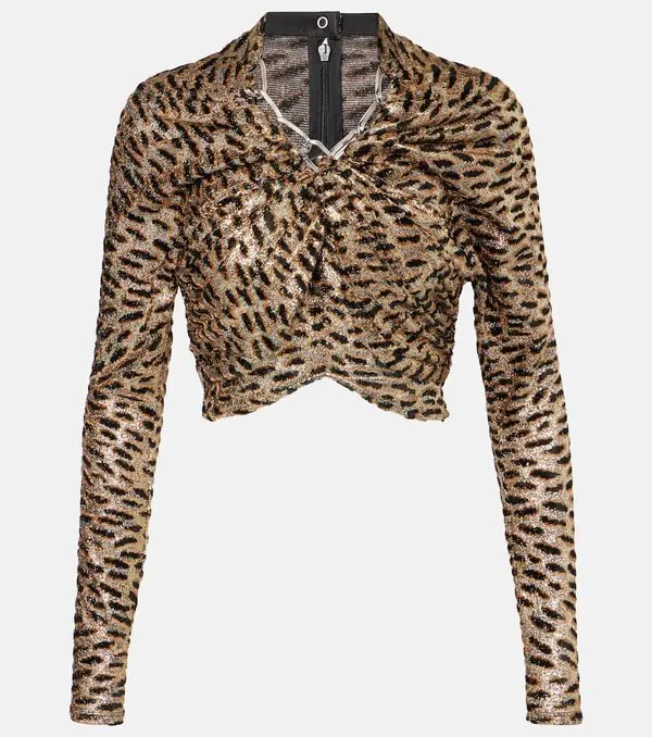 Rabanne Tiger-print Metallic Top - Gold