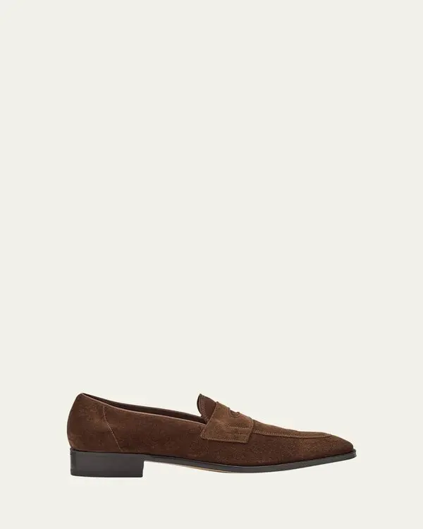 John Lobb James Suede Penny Loafers - Dark Brown