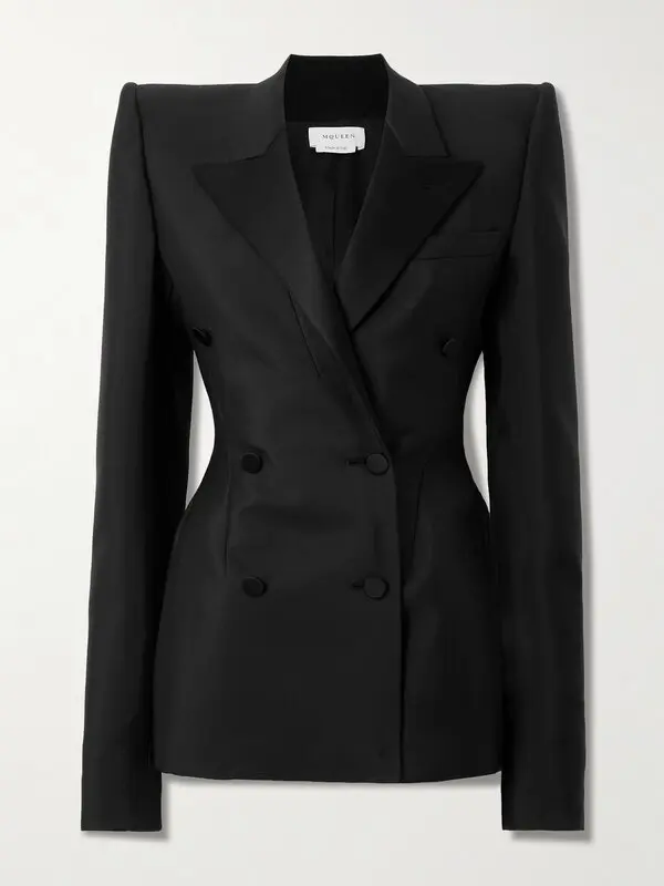 Alexander McQueen Double-breasted Silk-trimmed Wool And Mohair-blend Blazer