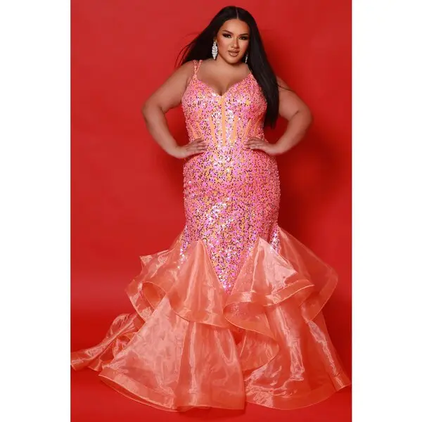 SYDNEY'S CLOSET Sequin Mermaid Gown - Sherbet