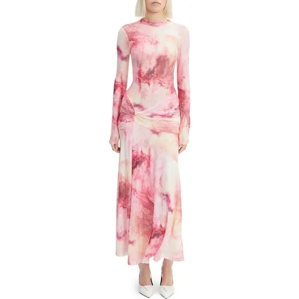 Bardot Lea Ruched Long Sleeve Mesh Maxi Dress