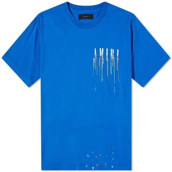 Amiri Paint Drip Core Logo Tee Shirt - Blue/white