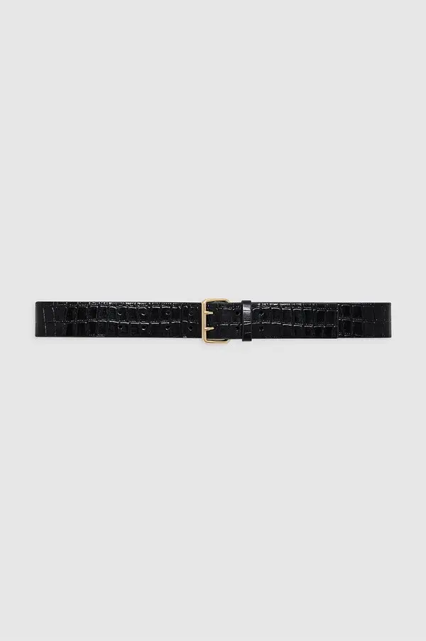 ANINE BING Mila Leather Belt - Embossed Black