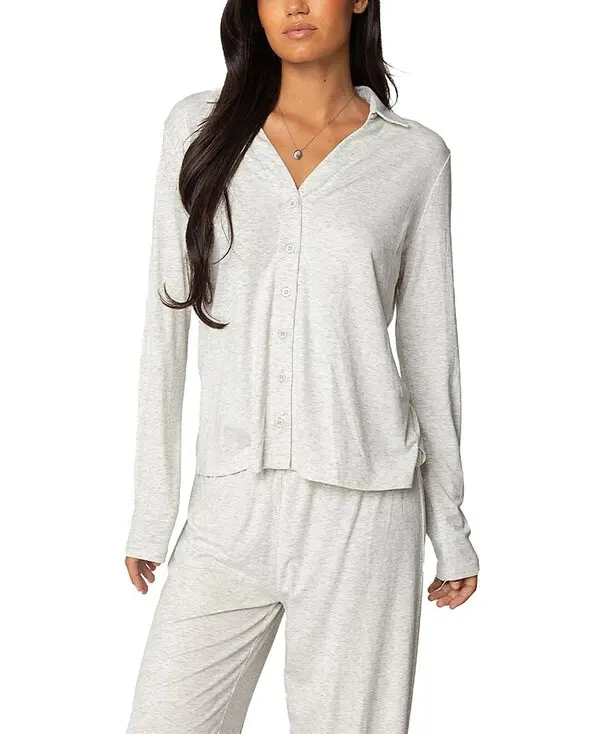 EDIKTED Justina Button Up Top - Gray Melange