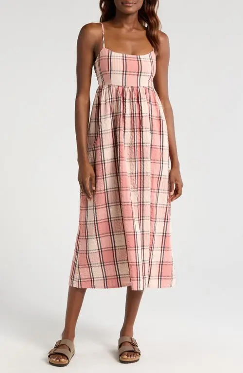BILLABONG All Day Plaid Seersucker Midi Sundress