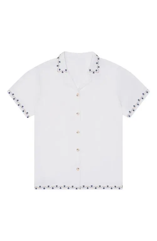 MAVRANS Beach House Embroidered Short Sleeve Linen Blend Button-up Shirt