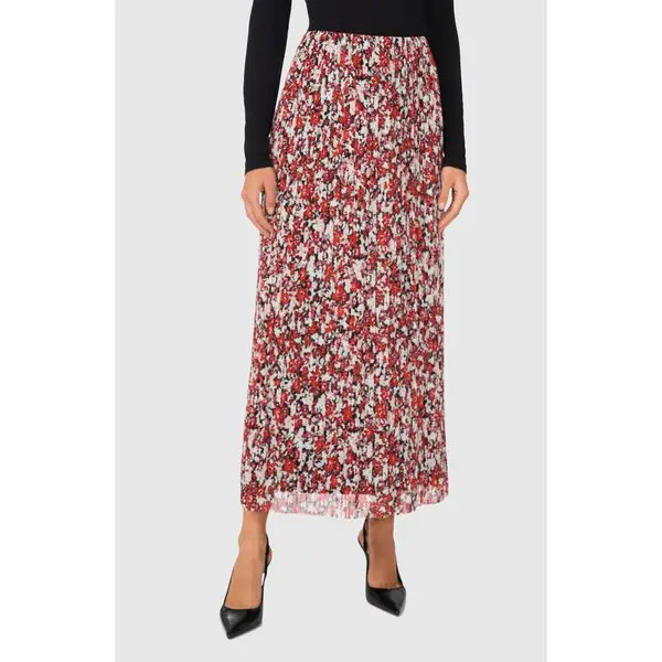 Halogen Floral Pleated Mesh Maxi Skirt