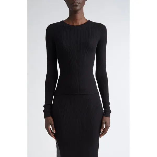 Rick Owens Virgin Wool Ribbed Crewneck Sweater - Black
