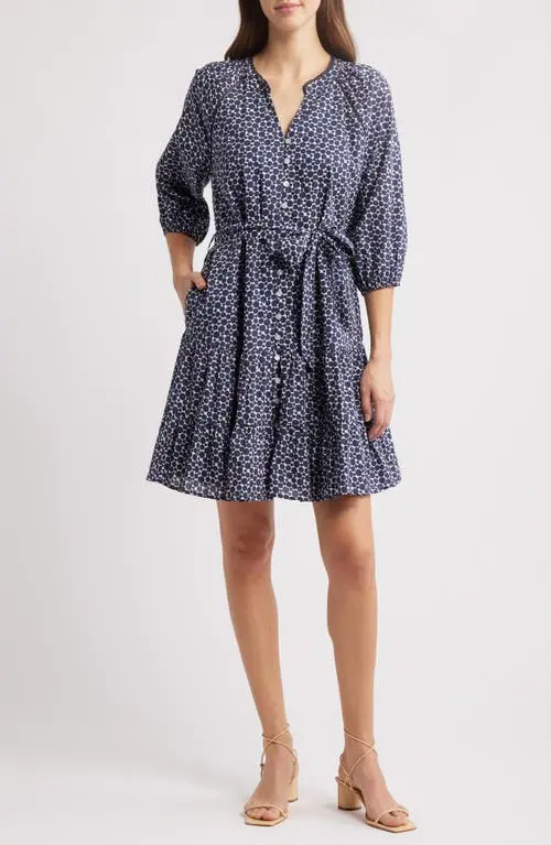 Caslon Print Cotton Mini Dress - Navy Dot