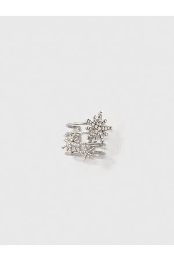 Maje Rhinestone Star Adjustable Ring - Silver