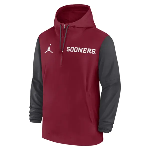 JORDAN Oklahoma Sooners Sideline Pre-game Player 1/2-zip Hooded Jacket
