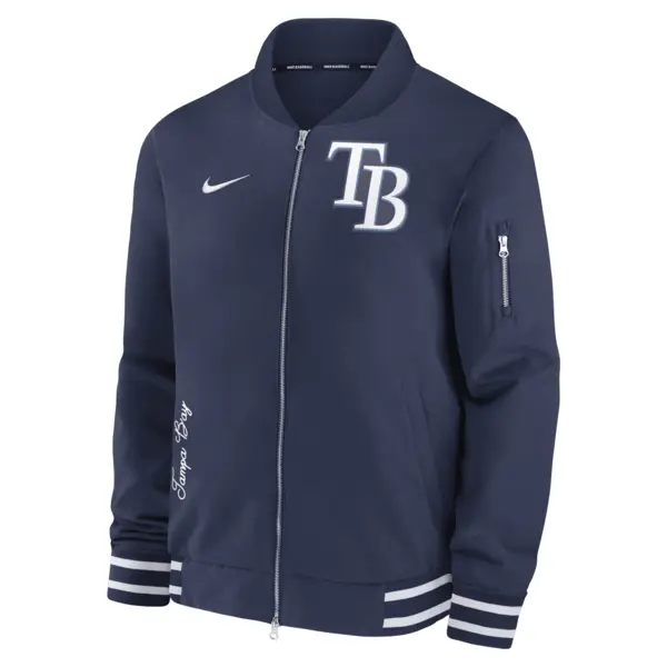 Nike Tampa Bay Rays Authentic Collection Mlb Full-zip Bomber Jacket - Blue