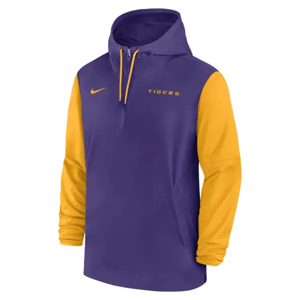 Nike Lsu Tigers Sideline Pre-game Player 1/2-zip Hooded Jacket