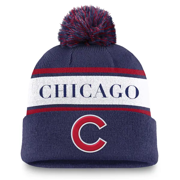 Nike Chicago Cubs Team Stripe Peak Mlb Cuffed Pom Beanie