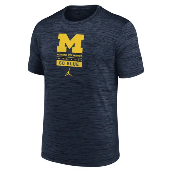JORDAN Michigan Wolverines Campus Center Block Velocity Dri-fit College T-shirt