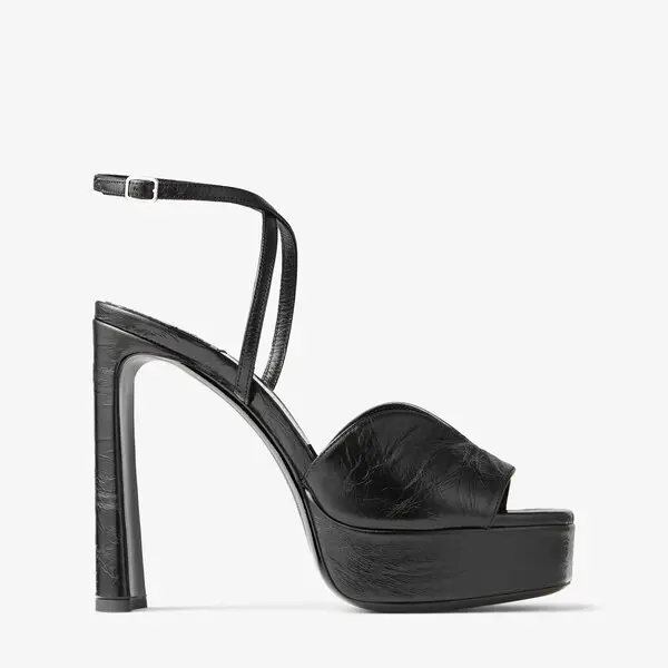 JIMMY CHOO Karli 125 Metallic Leather Platform Sandals - Black