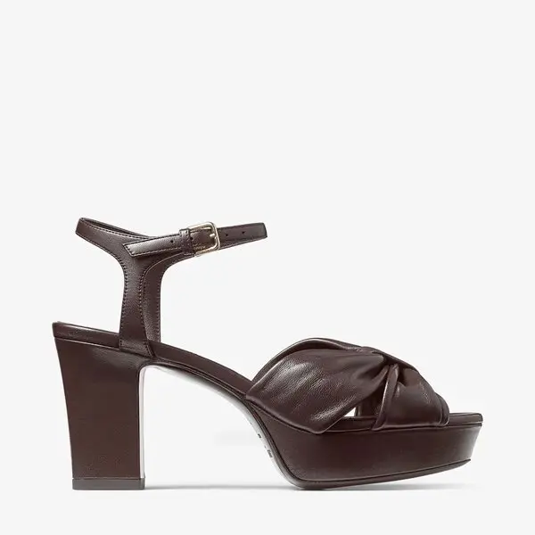 JIMMY CHOO Heloise 80 Nappa Leather Platform Sandals - Coffee