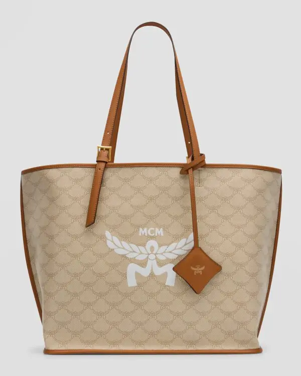 Mcm Lauretos Monogram Shopper Tote - Oatmeal
