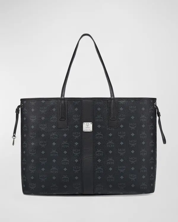 Mcm Large Reversible Visetos Shopper Tote - Black
