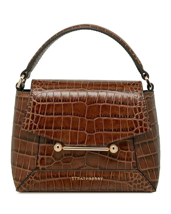 Strathberry Mosaic Nano Soft Embossed Croc Top Handle Bag - Walnut/light Gold