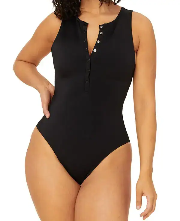 Andie Malibu Snap Front One-Piece Swimsuit Black Editorialist
