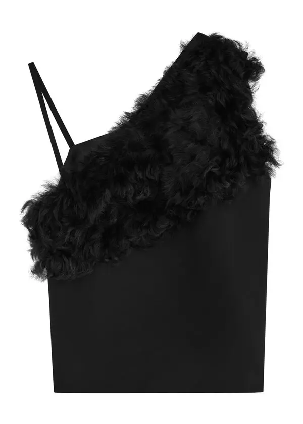TOTÊME One-shoulder Top With Shearling Panel - Black