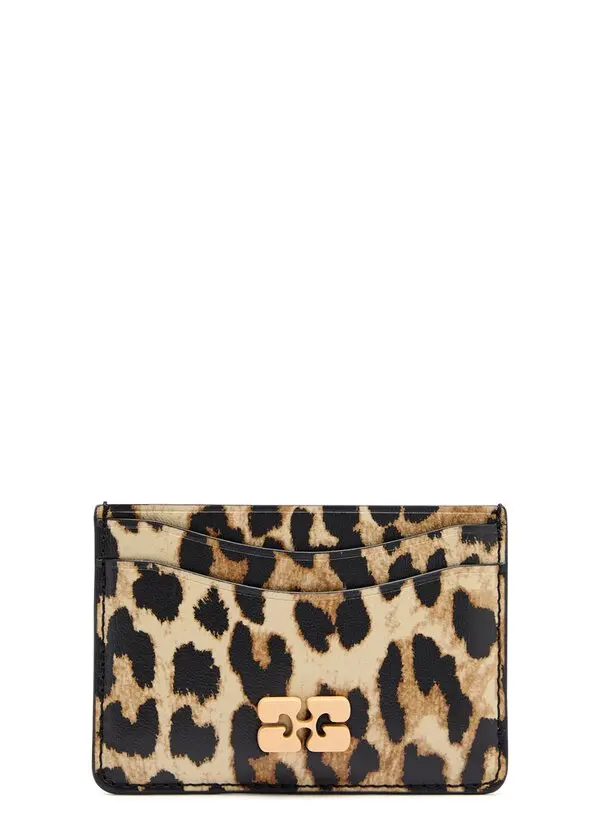GANNI Bou -print Leather Card Holder - Leopard