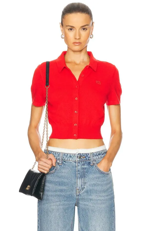 Alexander Wang Short Sleeve Cardigan In Fiery Red 30% Off