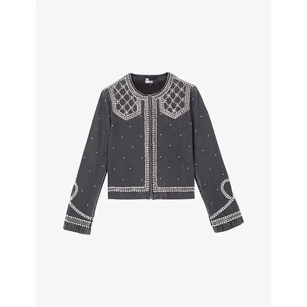 The Kooples Pearl And Stud Embellished Denim Jacket