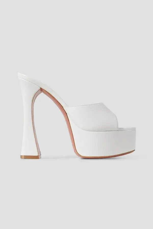 Amina Muaddi Dalida Leather Platform Mules - White