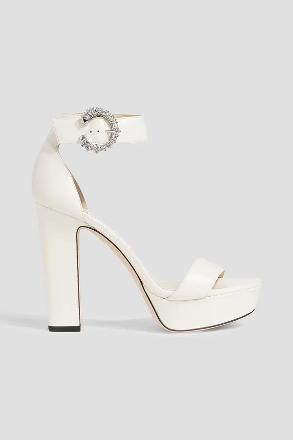 JIMMY CHOO Mionne 120 Leather Platform Sandals - Ivory