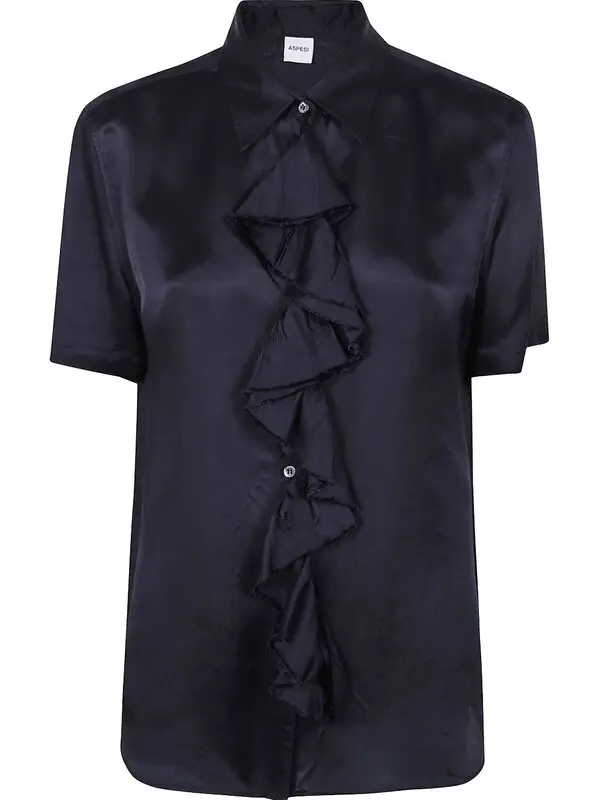 Aspesi Ruffle Short-sleeve Blouse - Blue