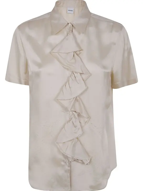 Aspesi Ruffle Short-sleeve Blouse - Neutrals