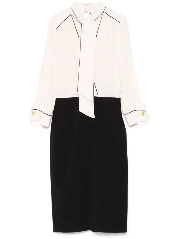 Elisabetta Franchi Georgette Crepe Midi Dress - Neutrals