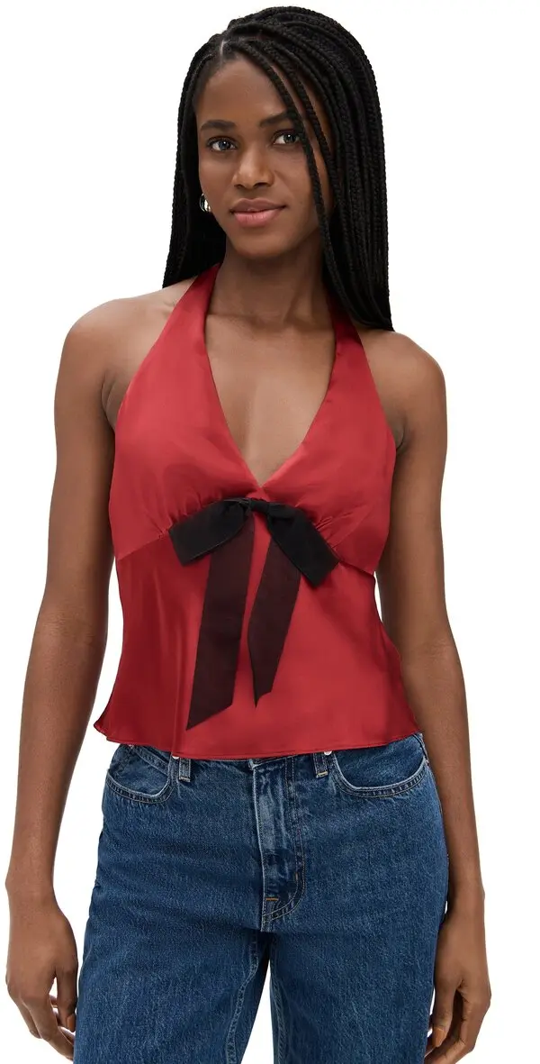 REFORMATION Clarissa Silk Top - Sangre