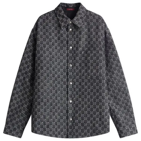 Gucci Reversible Gg Denim Jacquard Overshirt - Dark Grey/ivory