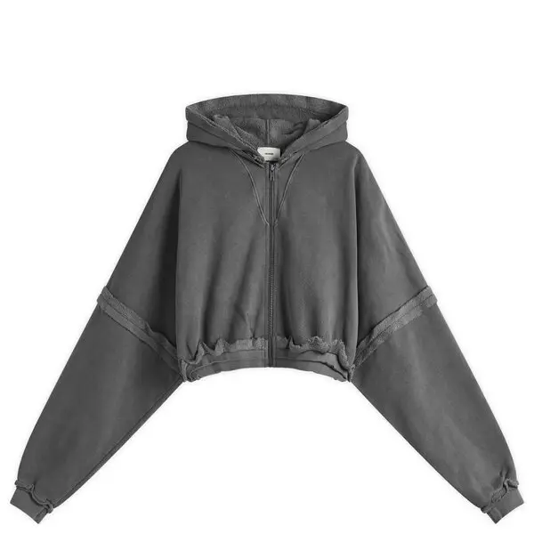 Joah Brown Deconstructed Crop Zip Hoodie - Washed Black