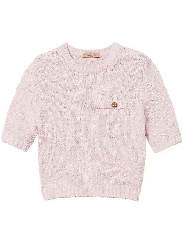 TWINSET Oval T Button Cropped Jumper - Pink