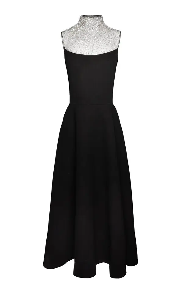 Naeem Khan Beaded Neckline Midi Dress