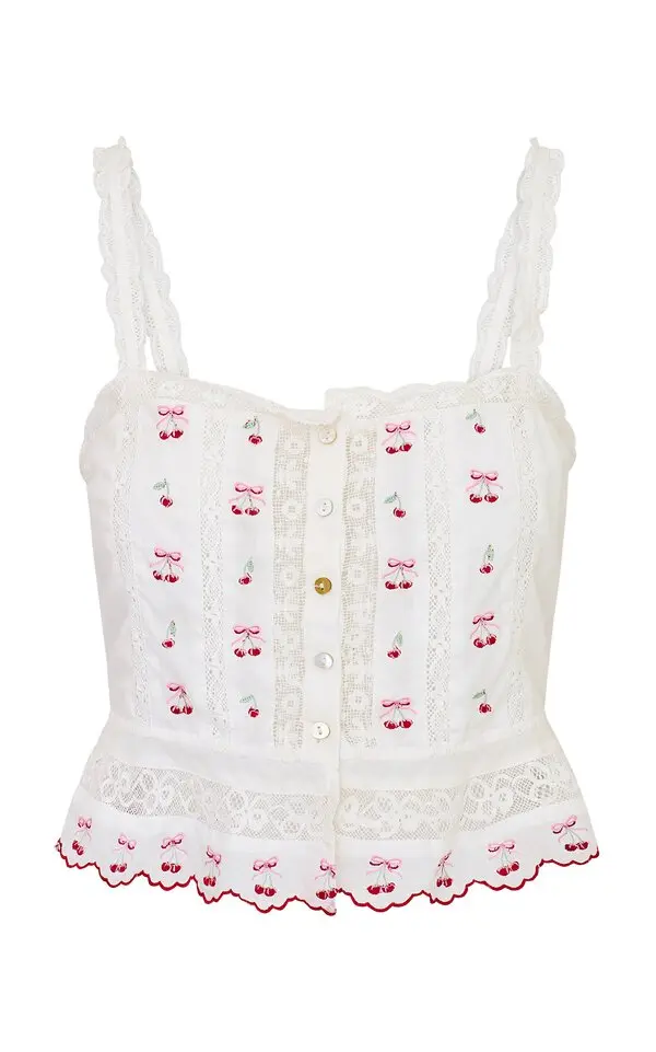 LoveShackFancy Vietta Cotton Peplum Top - White