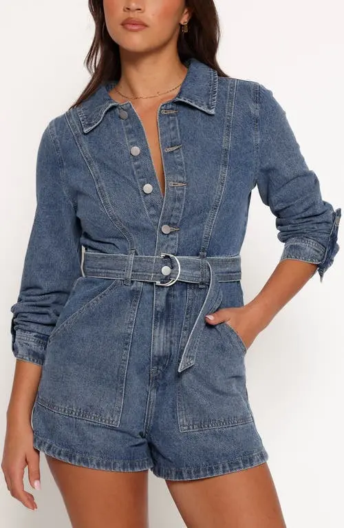 PETAL & PUP Brady Belted Denim Romper - Blue
