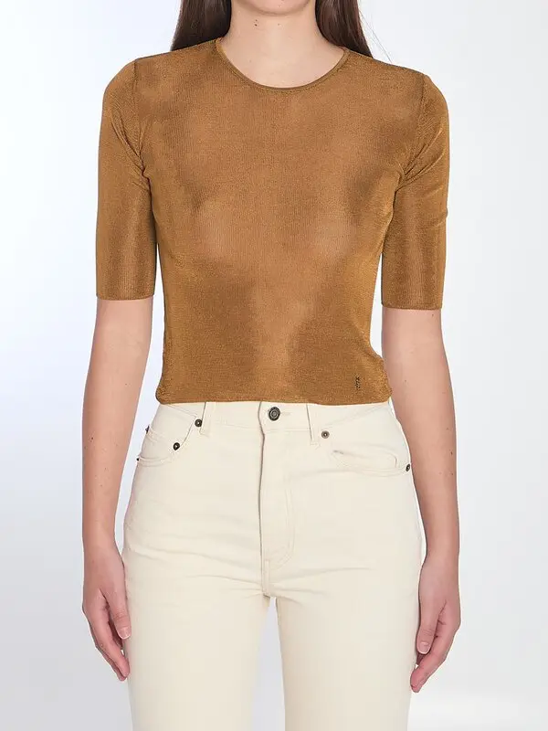 Saint Laurent Cropped Top With Cassandre - Brown