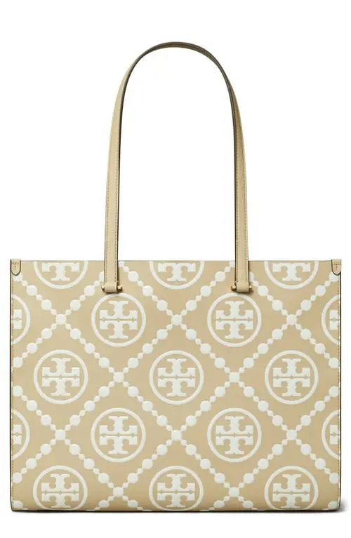 Tory Burch T Monogram Embossed Leather Tote - Beige