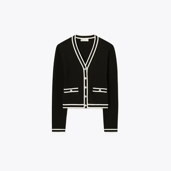 Tory Burch Shrunken Kendra Cardigan - Black/new Ivory